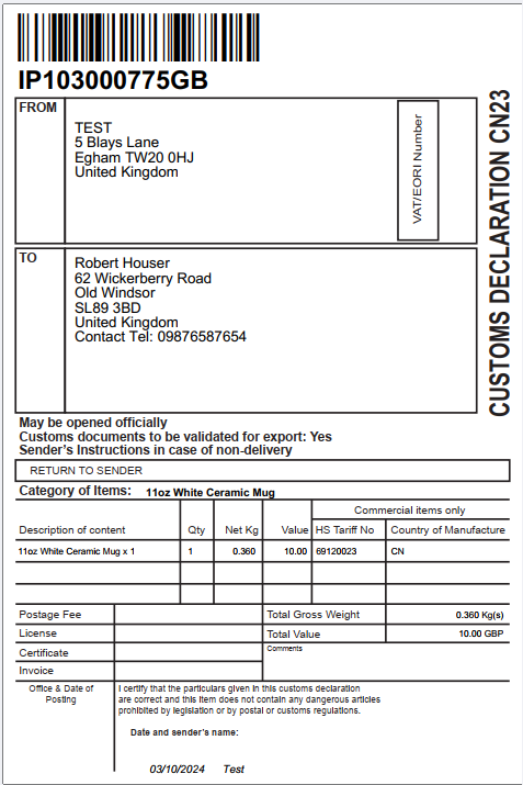 The difference between a CN22 & CN23 label