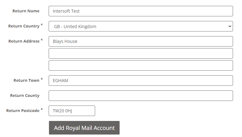 Royal Mail - Returns Address